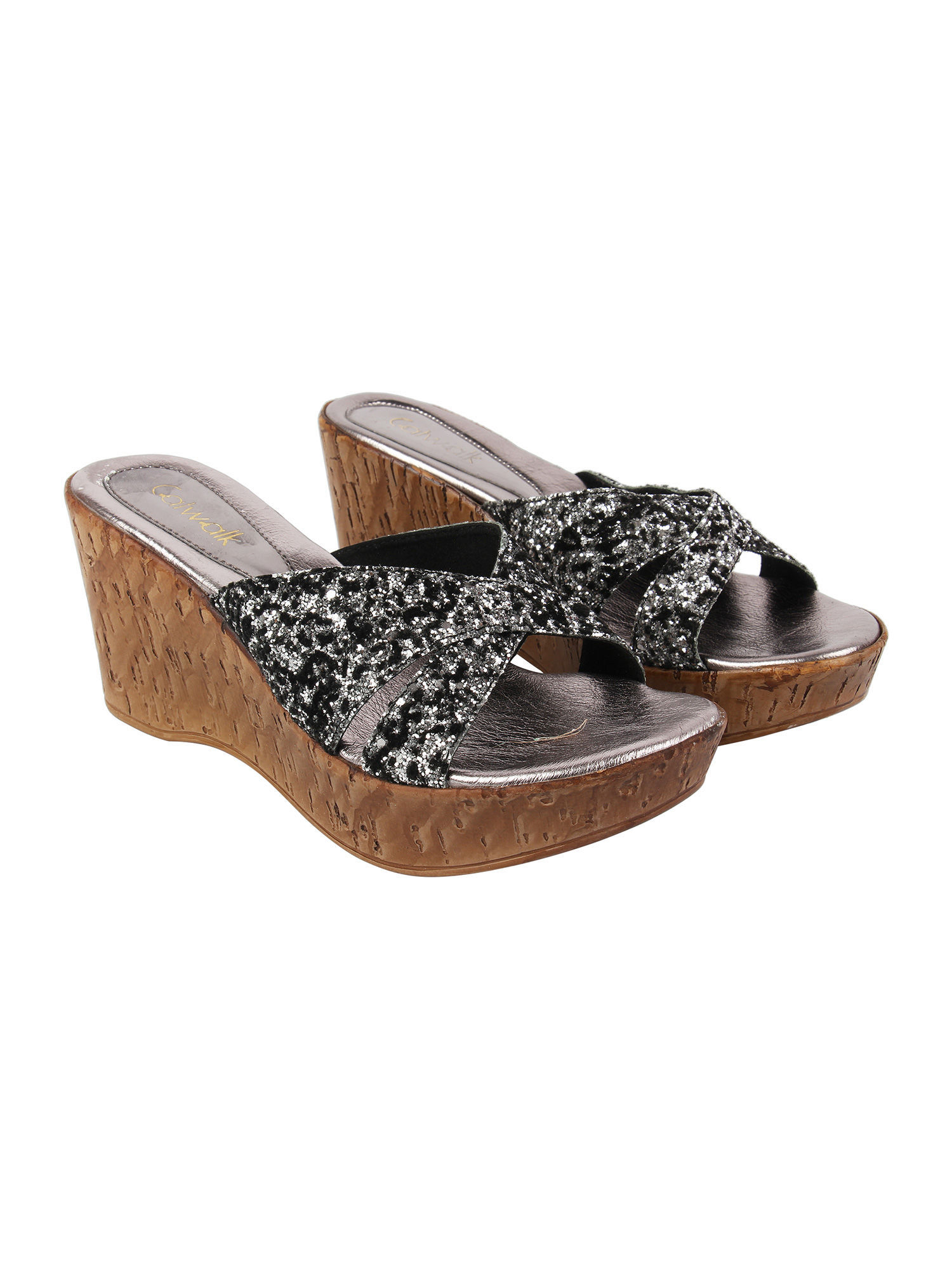 CATWALK Silver Embellished Wedges: Buy CATWALK Silver Embellished ...