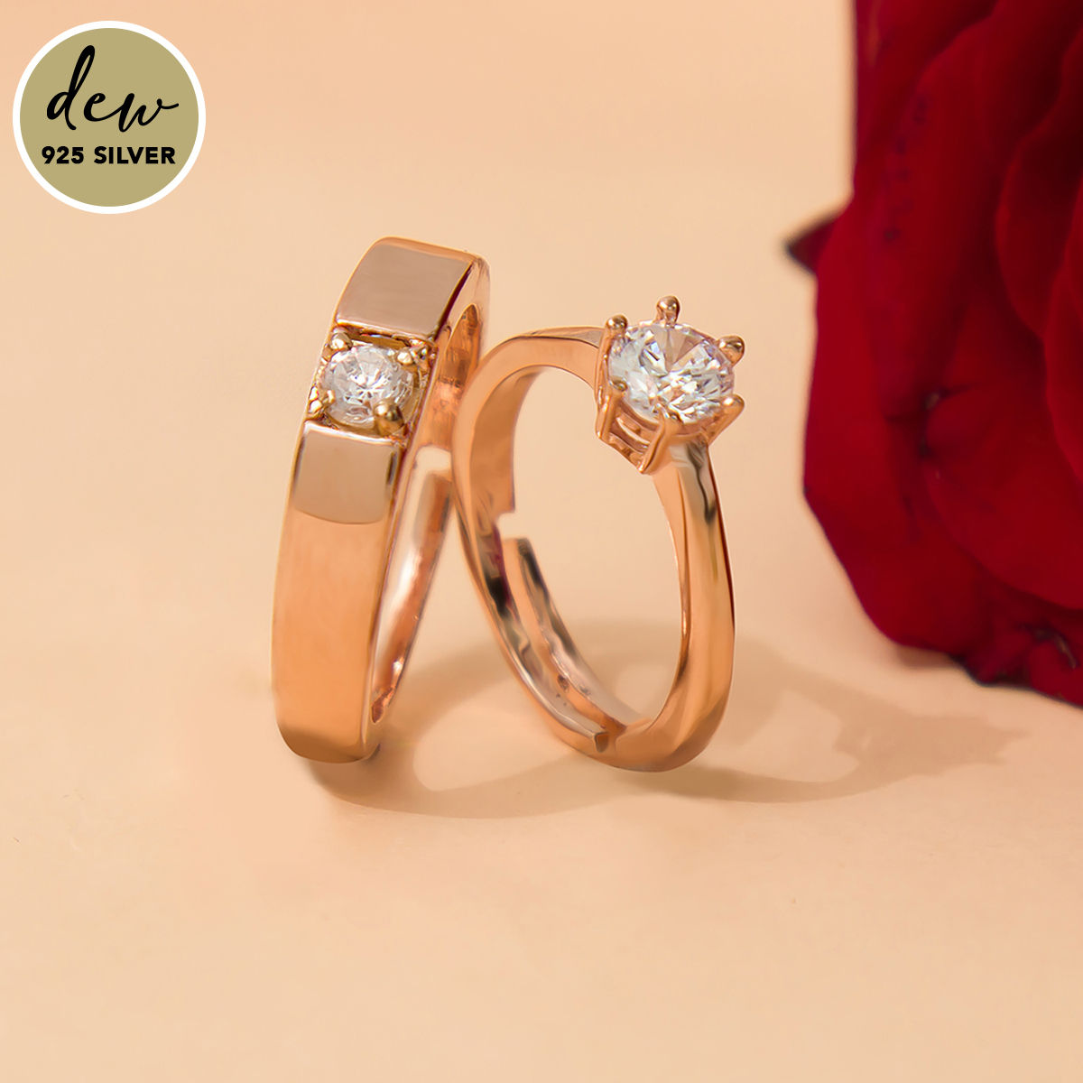 Buy Dew by PB Rose Gold Single Diamond Adjustable Sterling Silver ...