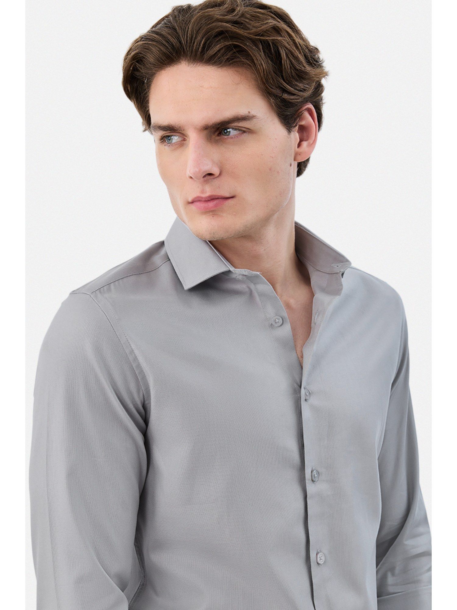 Buy Snitch Grey Full Sleeves Slim Formal Shirt for Men Online