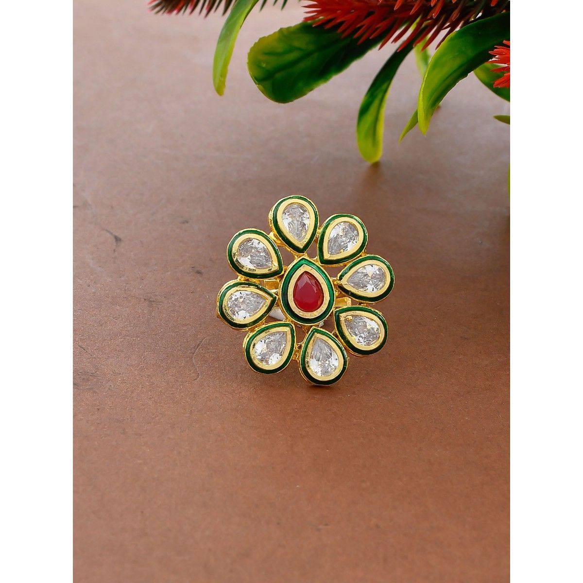 Buy Silvermerc Designs Gold Plated Tilak Designer Kundan Ring Online