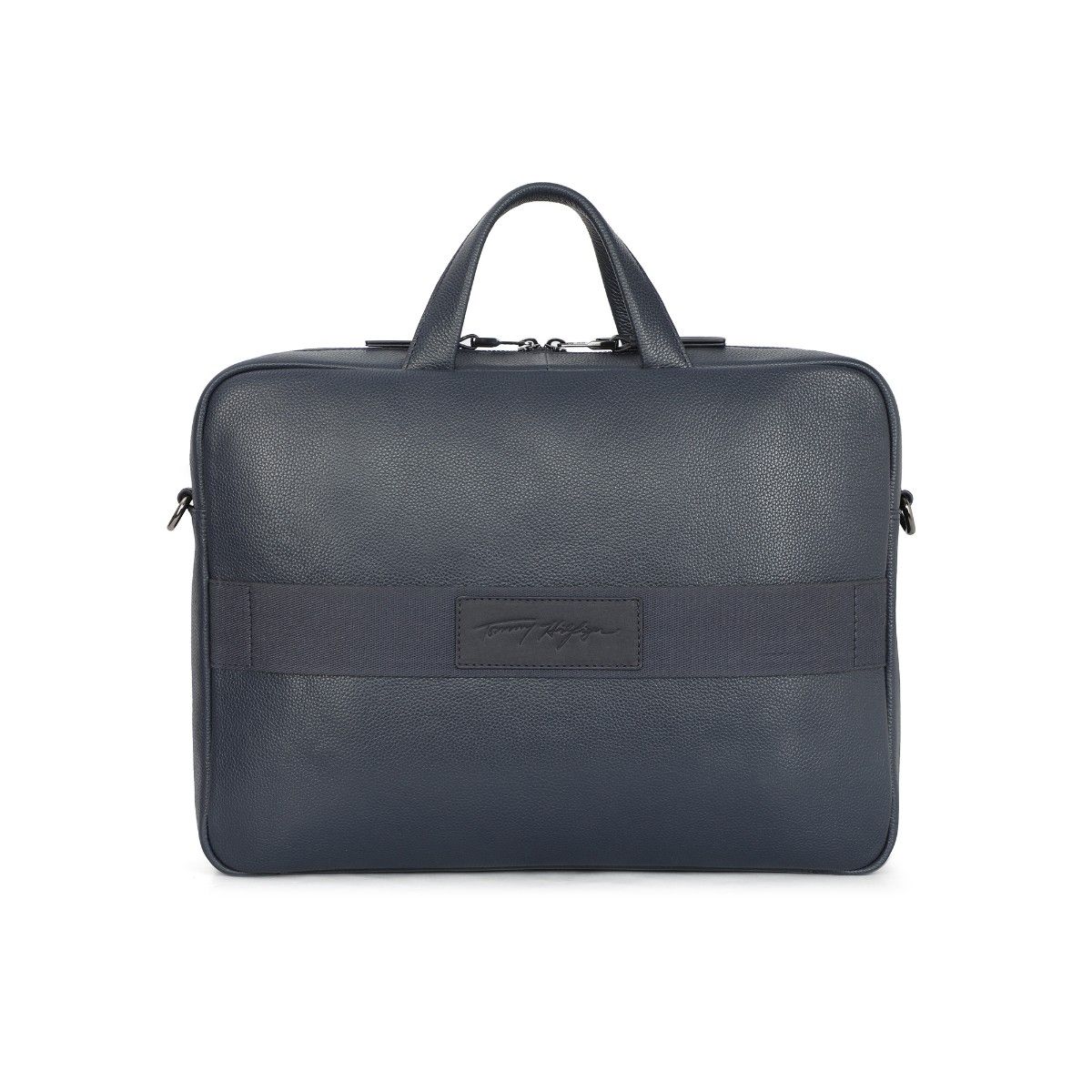 Buy Tommy Hilfiger Galveston Leather Laptop Messanger Bag Solid Navy (L) Online