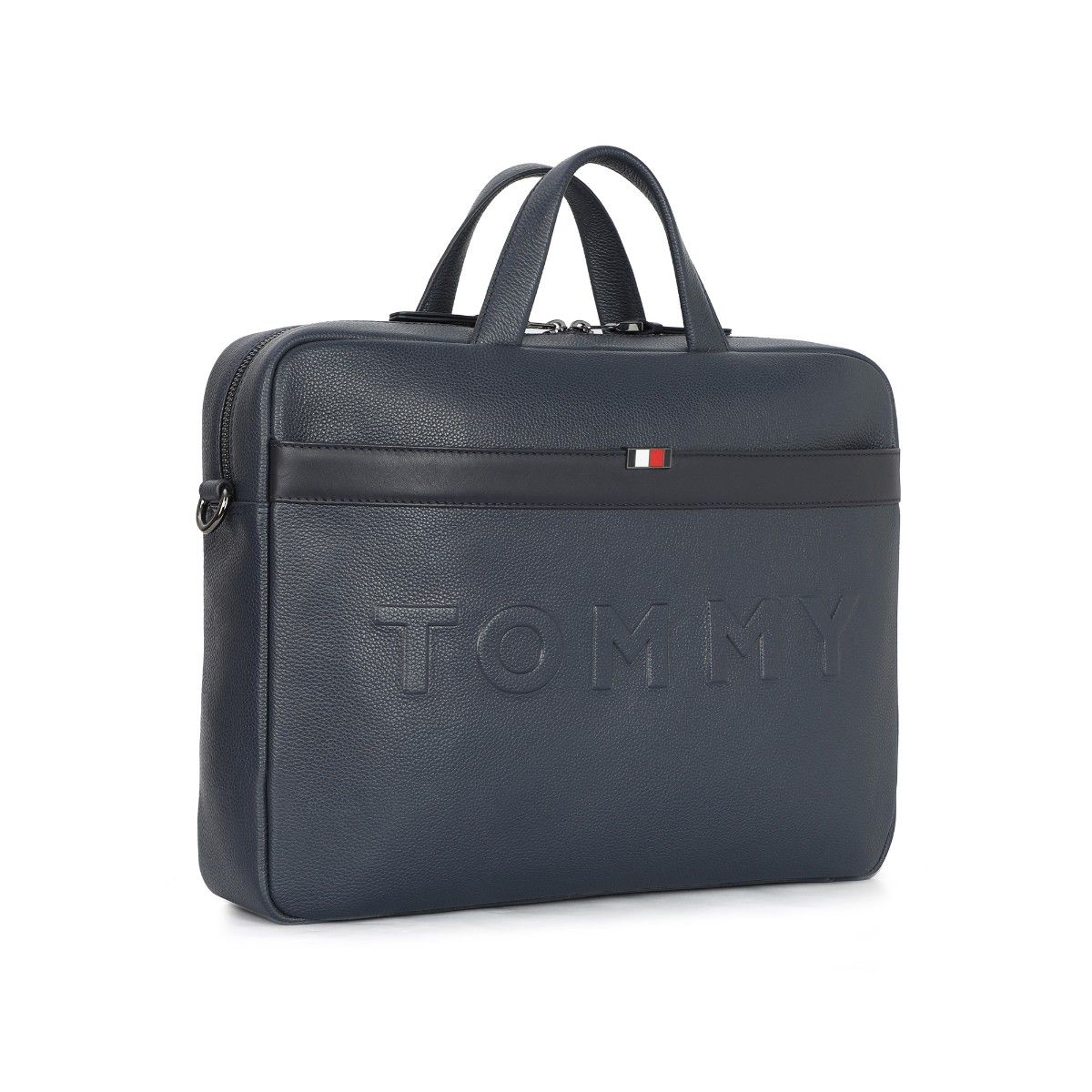 Buy Tommy Hilfiger Galveston Leather Laptop Messanger Bag Solid Navy (L) Online