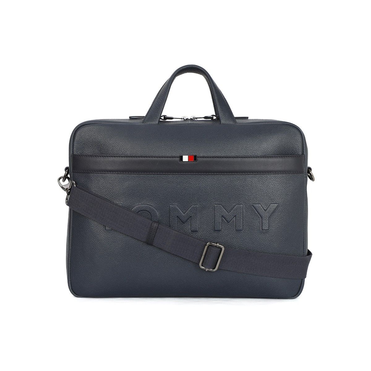 Buy Tommy Hilfiger Galveston Leather Laptop Messanger Bag Solid Navy (L) Online