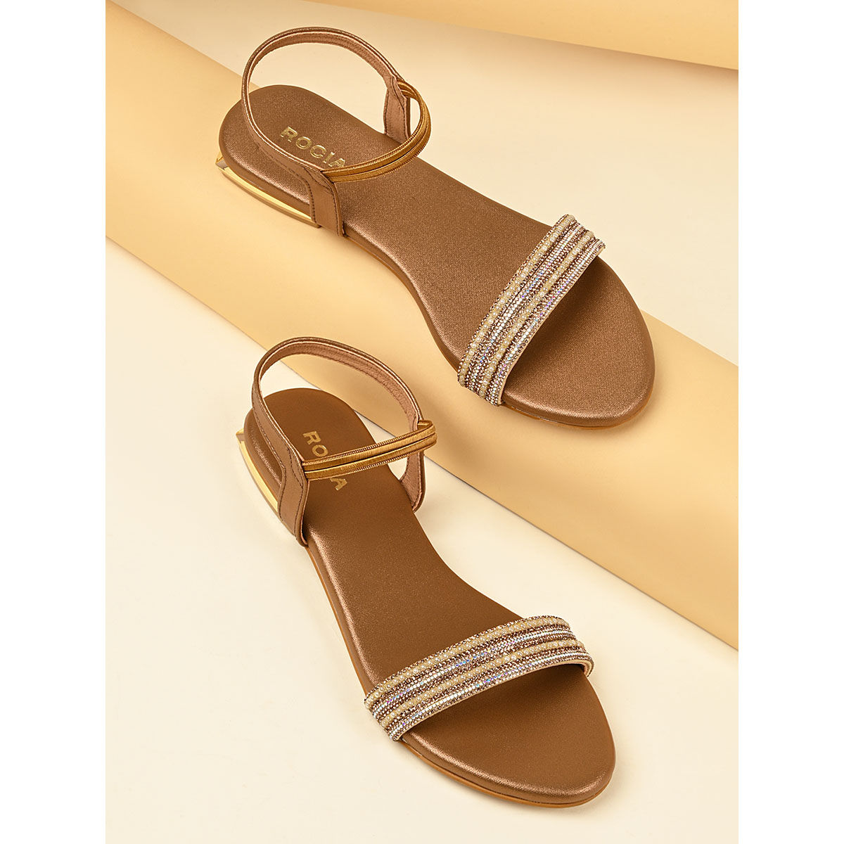 Buy ROCIA Antique Brown Women Diamond Flat Sandals Online