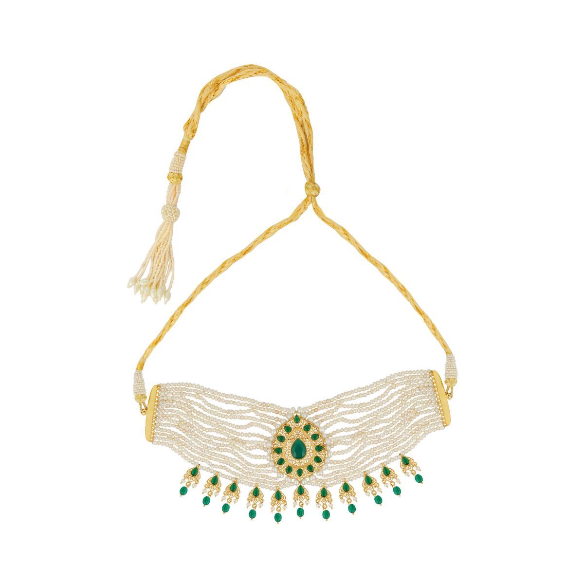 ZARIIN Green White Pearls Strings Party Choker Necklace: Buy ZARIIN ...