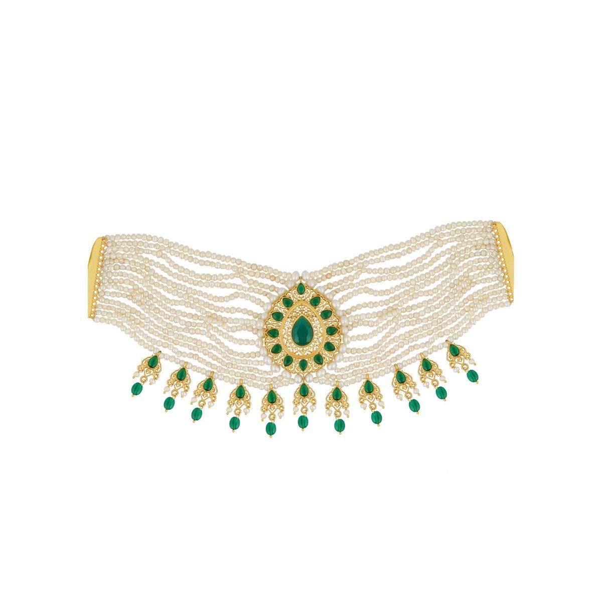 ZARIIN Green White Pearls Strings Party Choker Necklace: Buy ZARIIN ...
