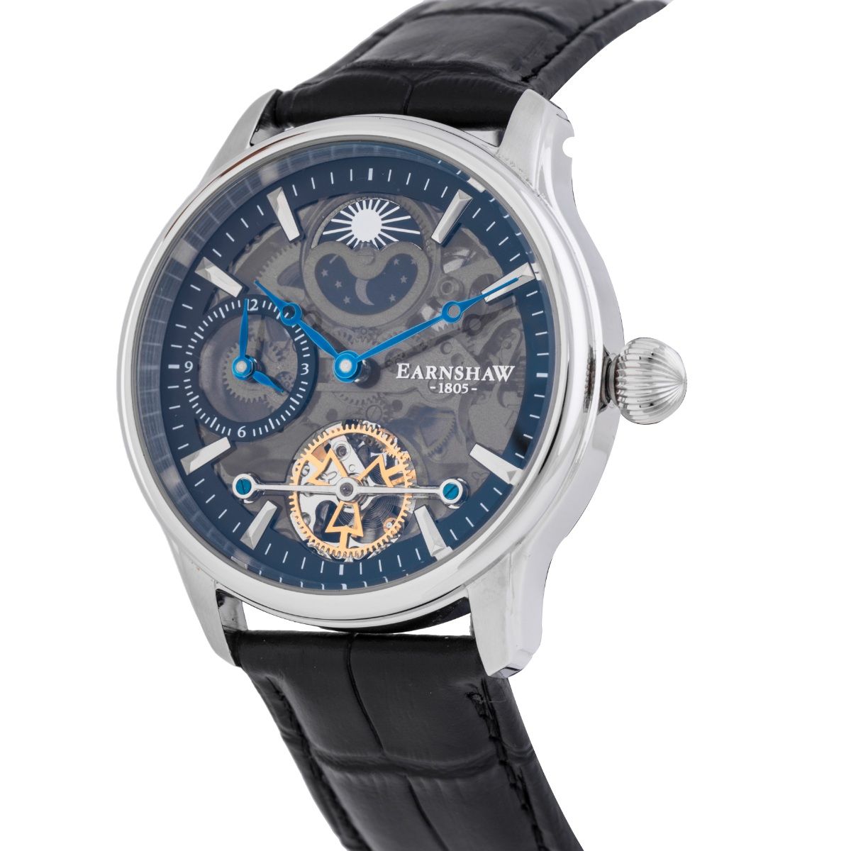 Buy Earnshaw Longitude Shadow Automatic Skeleton MoonPhase Black Round ...