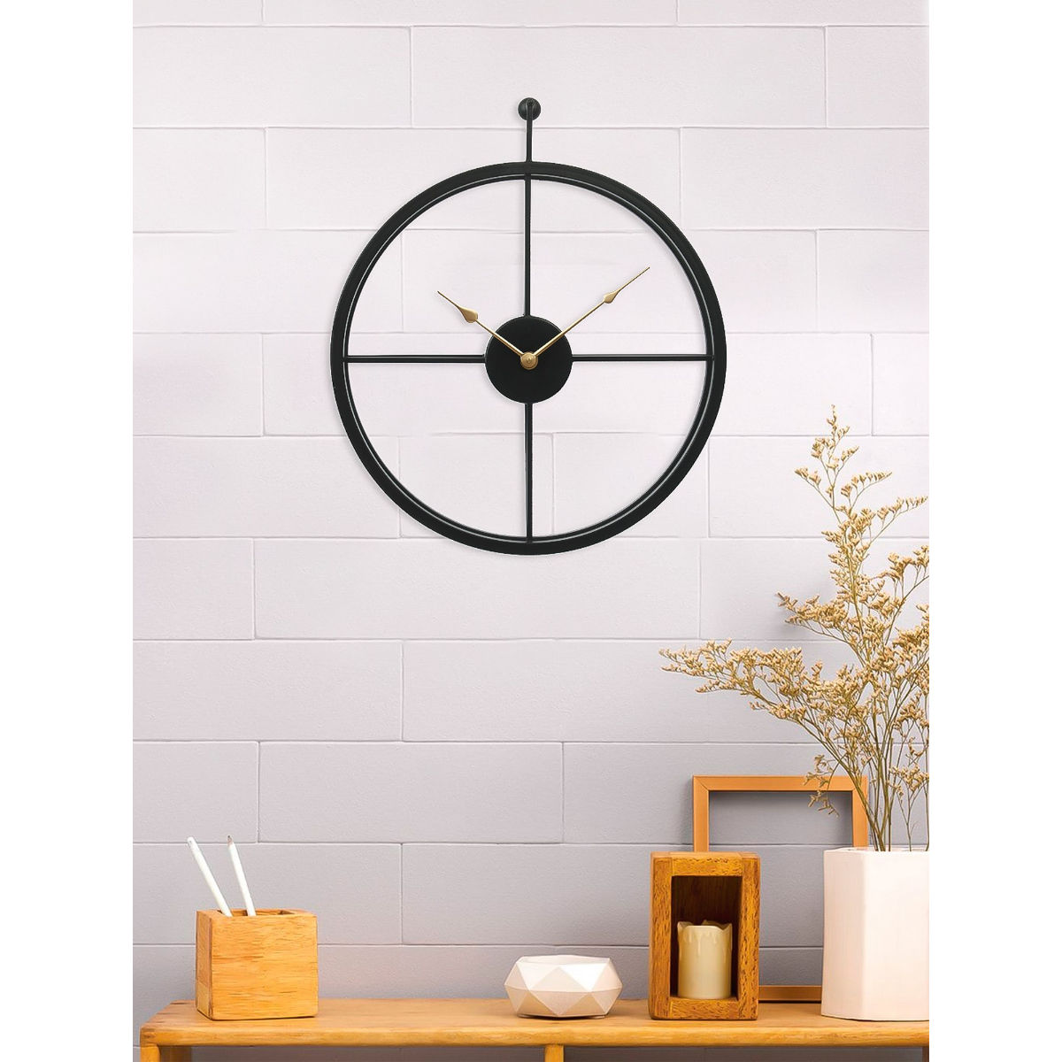 eCraftIndia Black Iron Round Analog Wall Clock Without Glass - 46Cm x ...