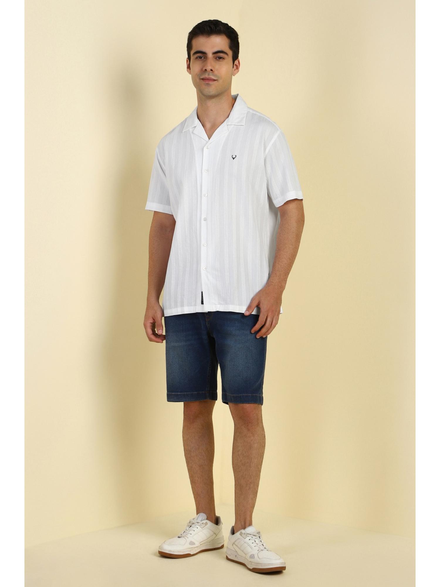 Buy Allen Solly Men Cotton Textured Collar Neck Relaxed Fit Beige Shirt ...