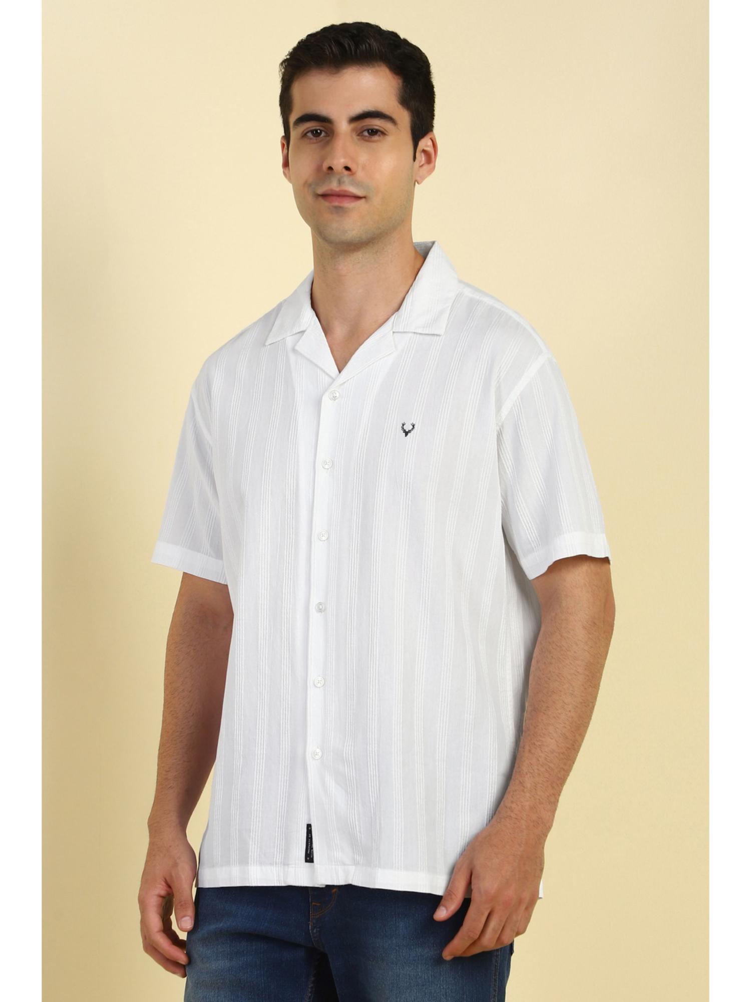 Buy Allen Solly Men Cotton Textured Collar Neck Relaxed Fit Beige Shirt ...