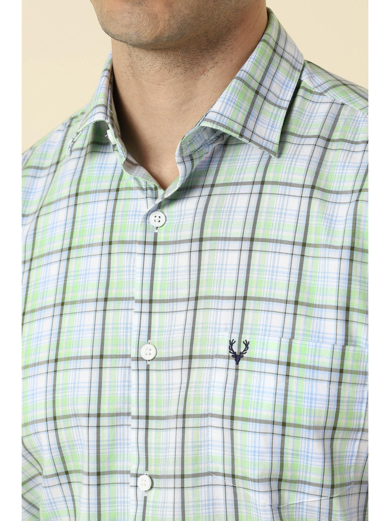 Buy Allen Solly Men Cotton Checks Collar Neck Slim Fit White Shirt Online