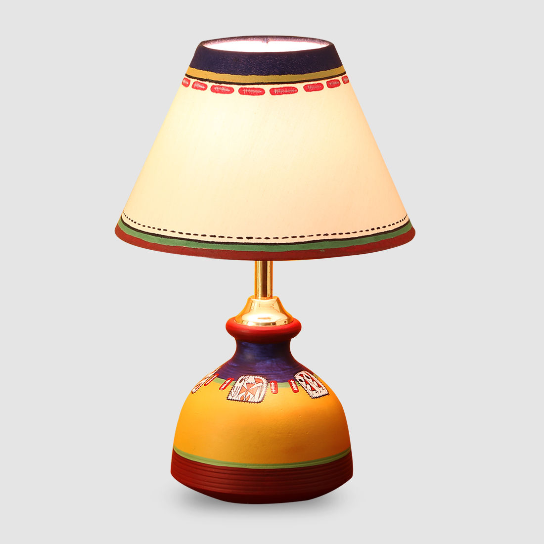 Buy ExclusiveLane Warli In Light' Hand-Painted Flat Matki Shaped Table ...