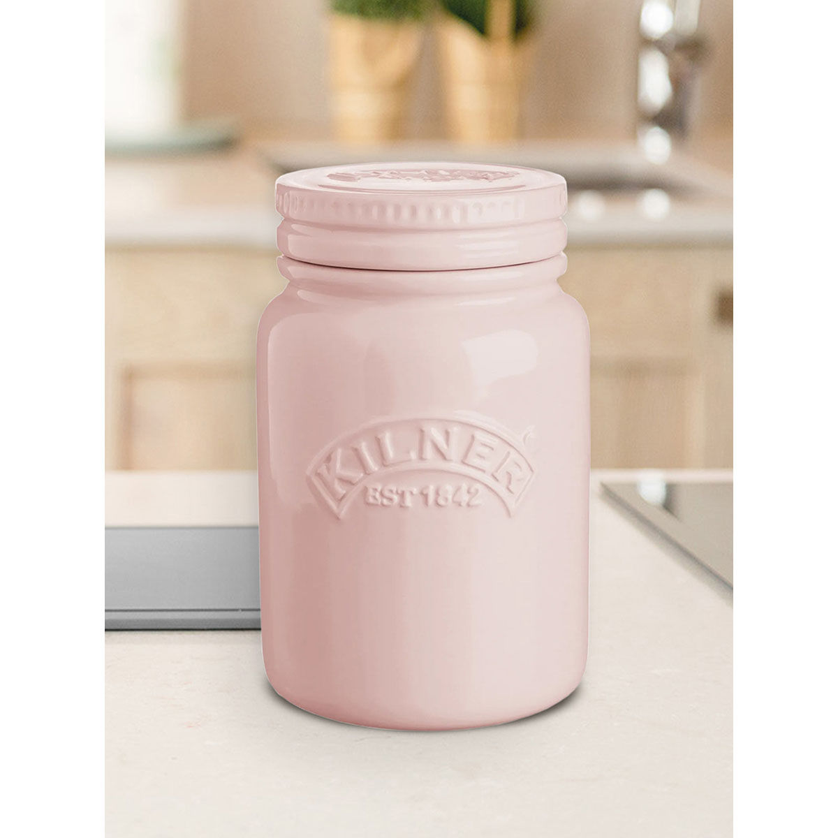 Buy Kilner Ceramic Push Top Dusky Pink Storage Jar for thinKitchen, 600 ...