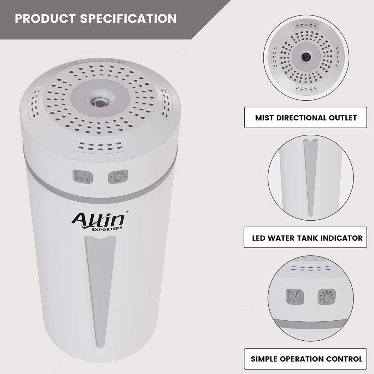 Buy Allin Exporters Mini Ultrasonic Humidifier for Car, Office, Cabin ...