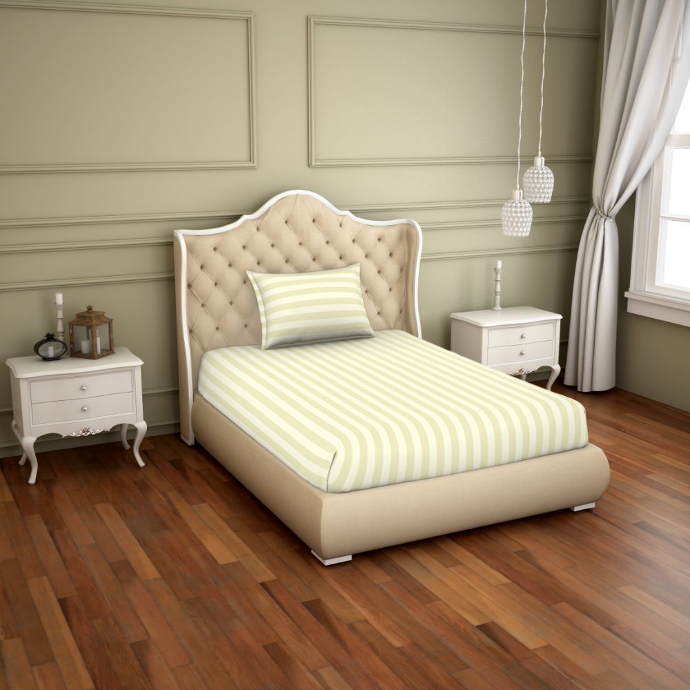 Buy Spaces Sky Rise Ivory Strips Cotton 210 Tc 1 Single Bedsheet With 1 ...