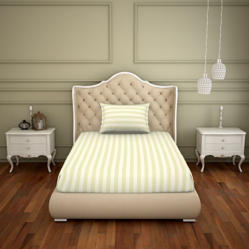 Buy Spaces Sky Rise Ivory Strips Cotton 210 Tc 1 Single Bedsheet With 1 ...