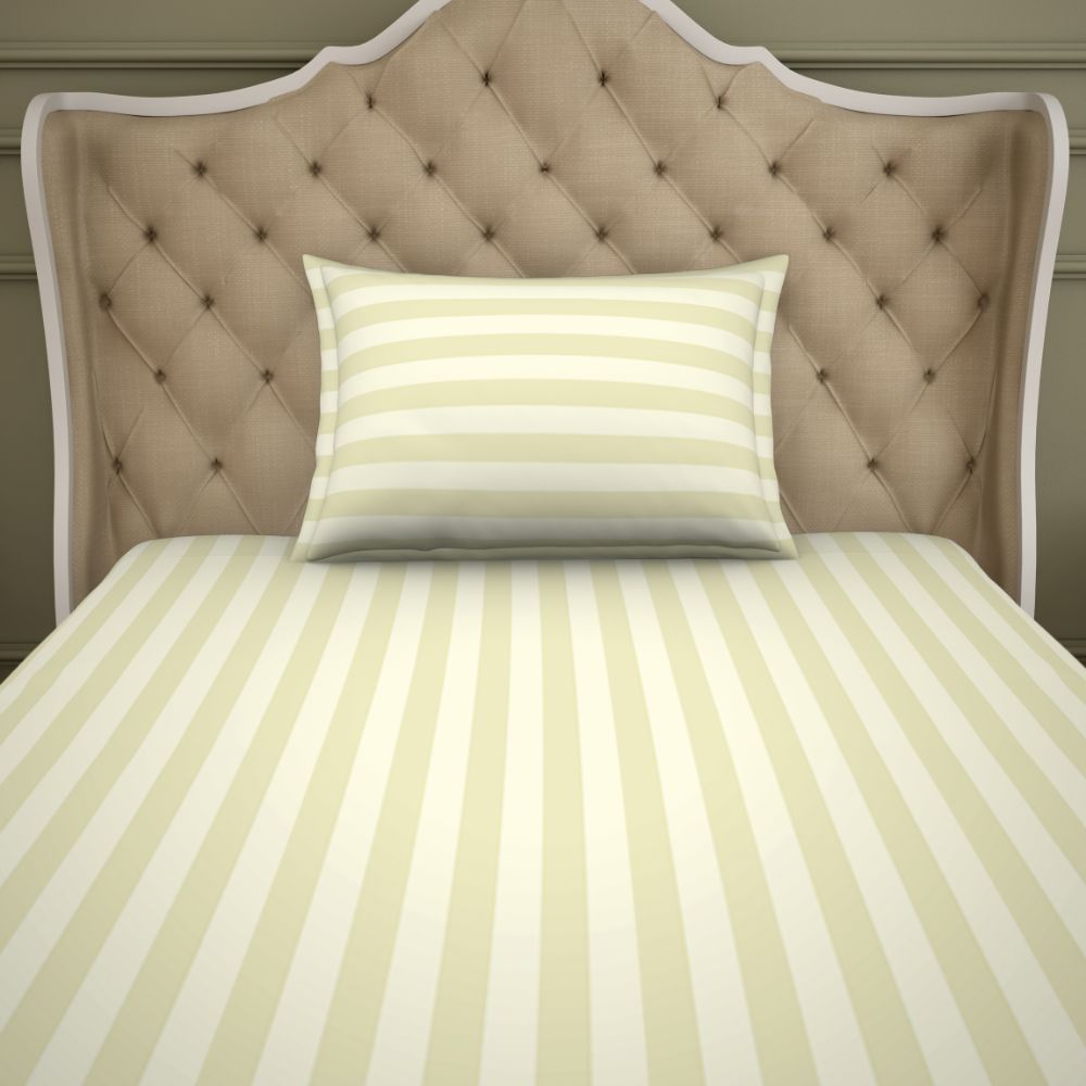Buy Spaces Sky Rise Ivory Strips Cotton 210 Tc 1 Single Bedsheet With 1 ...