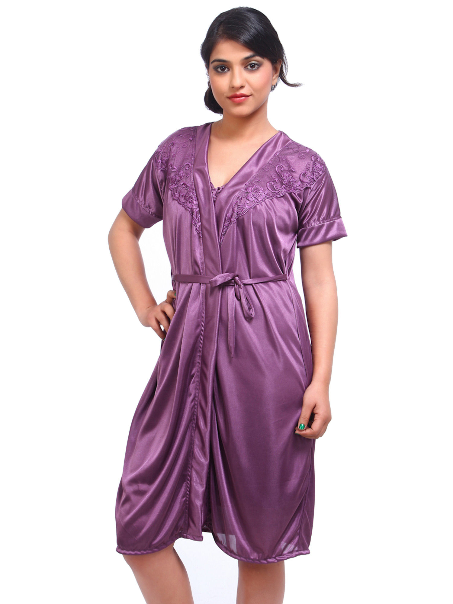 Buy Fasense Women Satin Nightwear Sleepwear Short Robe SR061 - Purple ...