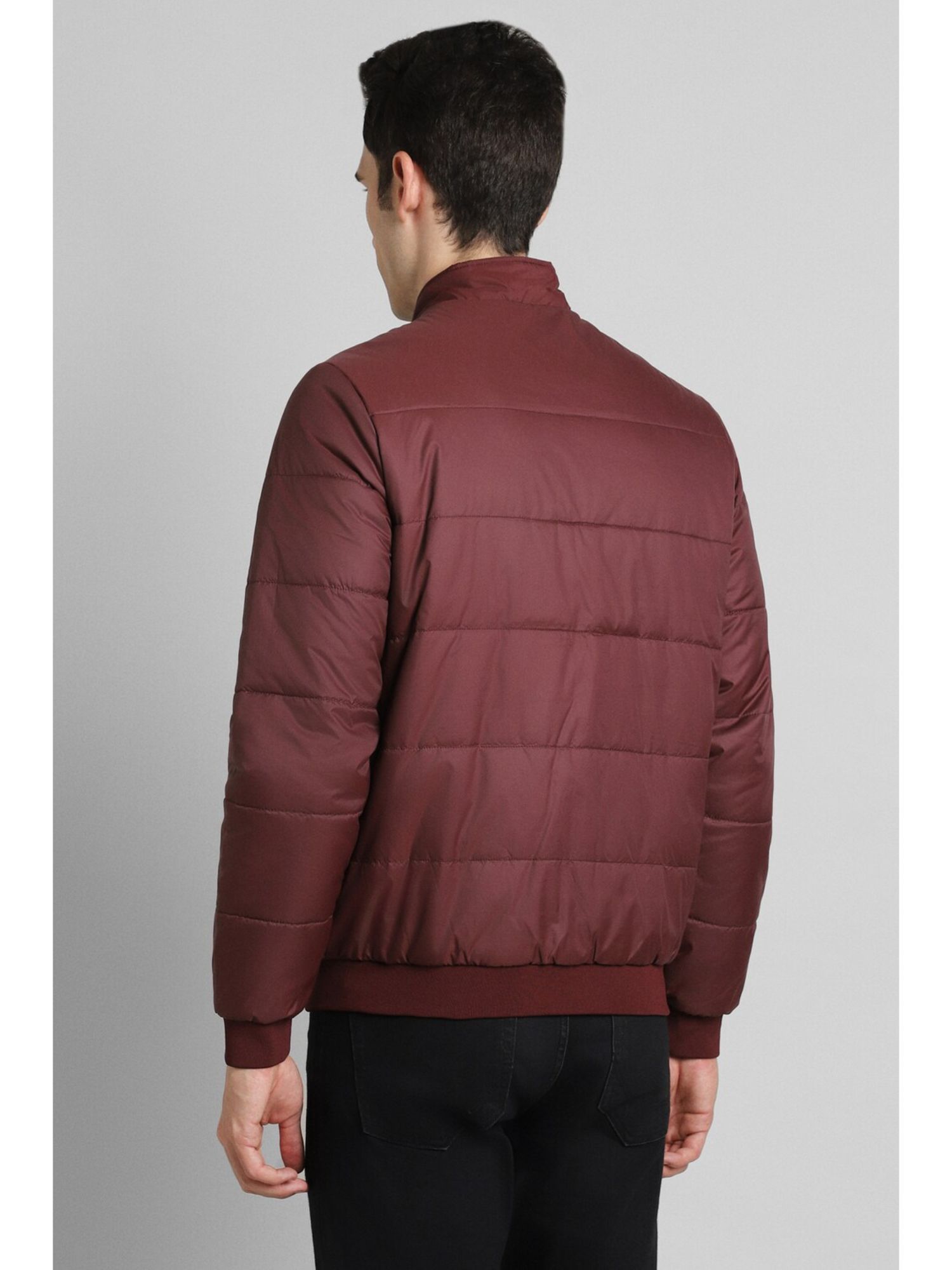 Buy Simon Carter Men Solid Regular Full Sleeves High Neck Maroon Puffer ...