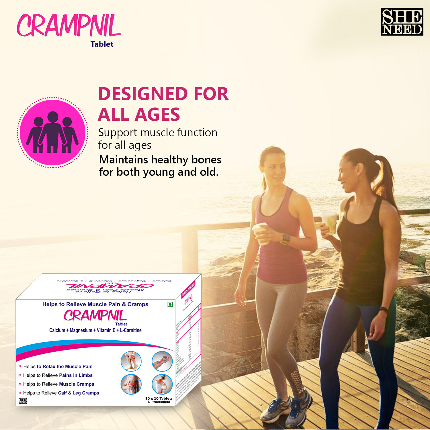 Buy Sheneed Crampnil Cramp Relieves Leg, Calf & Muscle Cramps Tablets ...