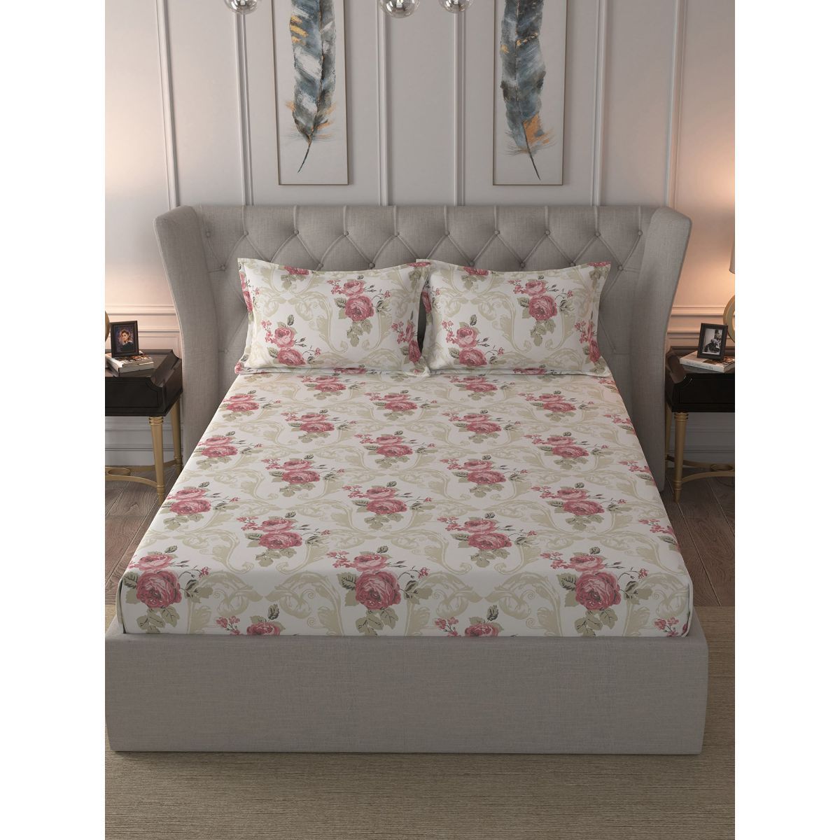 Buy Maspar Hermosa 210TC Giardino Giselle Cotton Red Single Bed Sheet ...