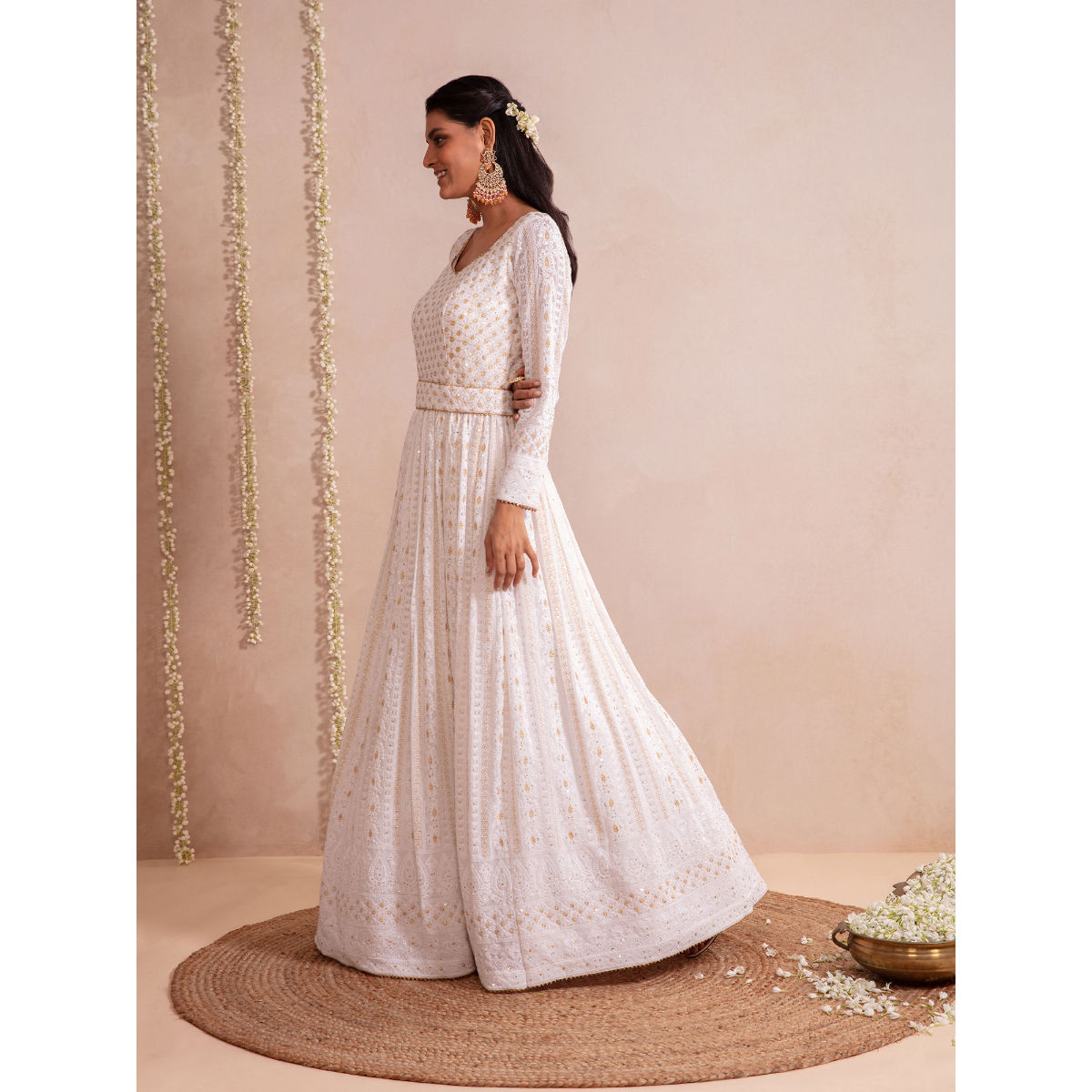 Buy Gajra Gang Banjaran Off White Anarkali Kurta With Dupatta (Set of 2 ...