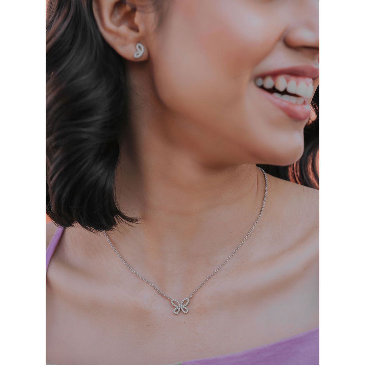 Buy Shaya by CaratLane Happier Than Ever Butterfly Pendant Necklace In ...