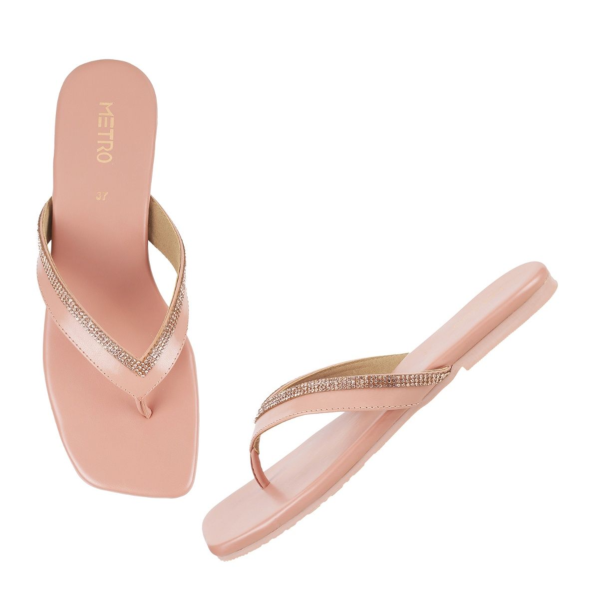 Buy Metro Womens Peech Flat ChappalsMetro Women Peach Synthetic Flats ...