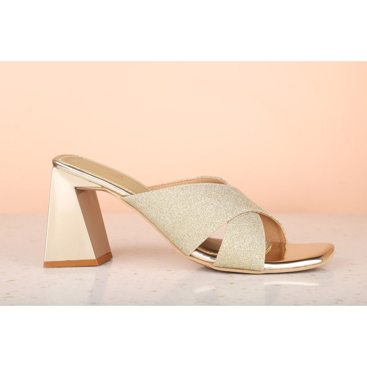 Buy Inc.5 Glittered Gold Block Heels Online