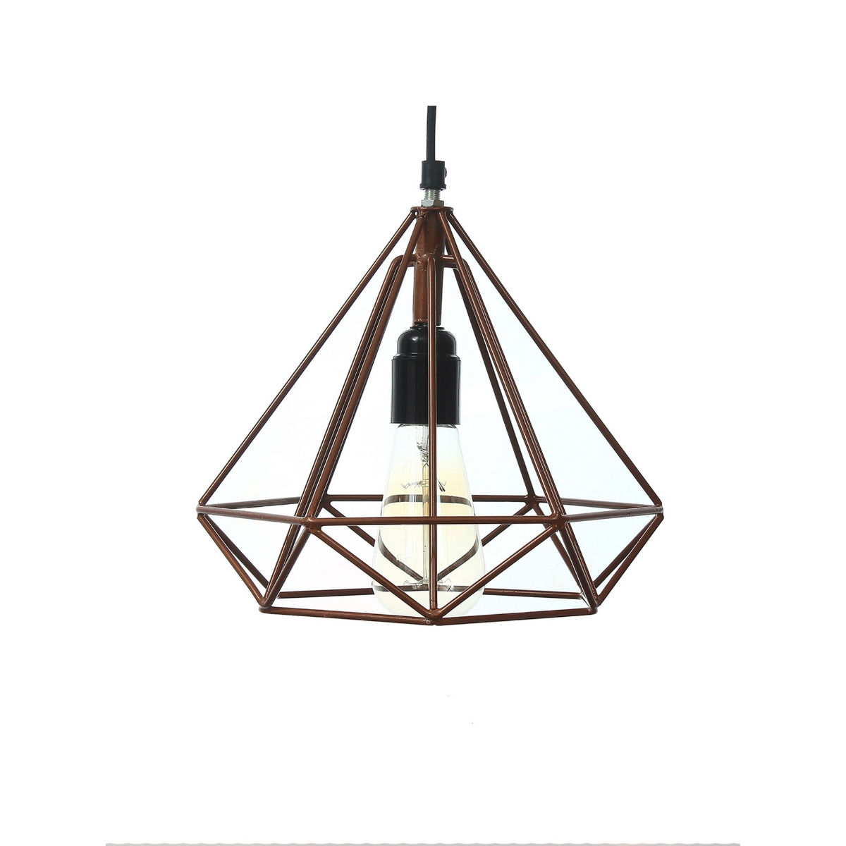Buy eCraftIndia Edison Filament Copper Finish Diamond Cage Pendant ...