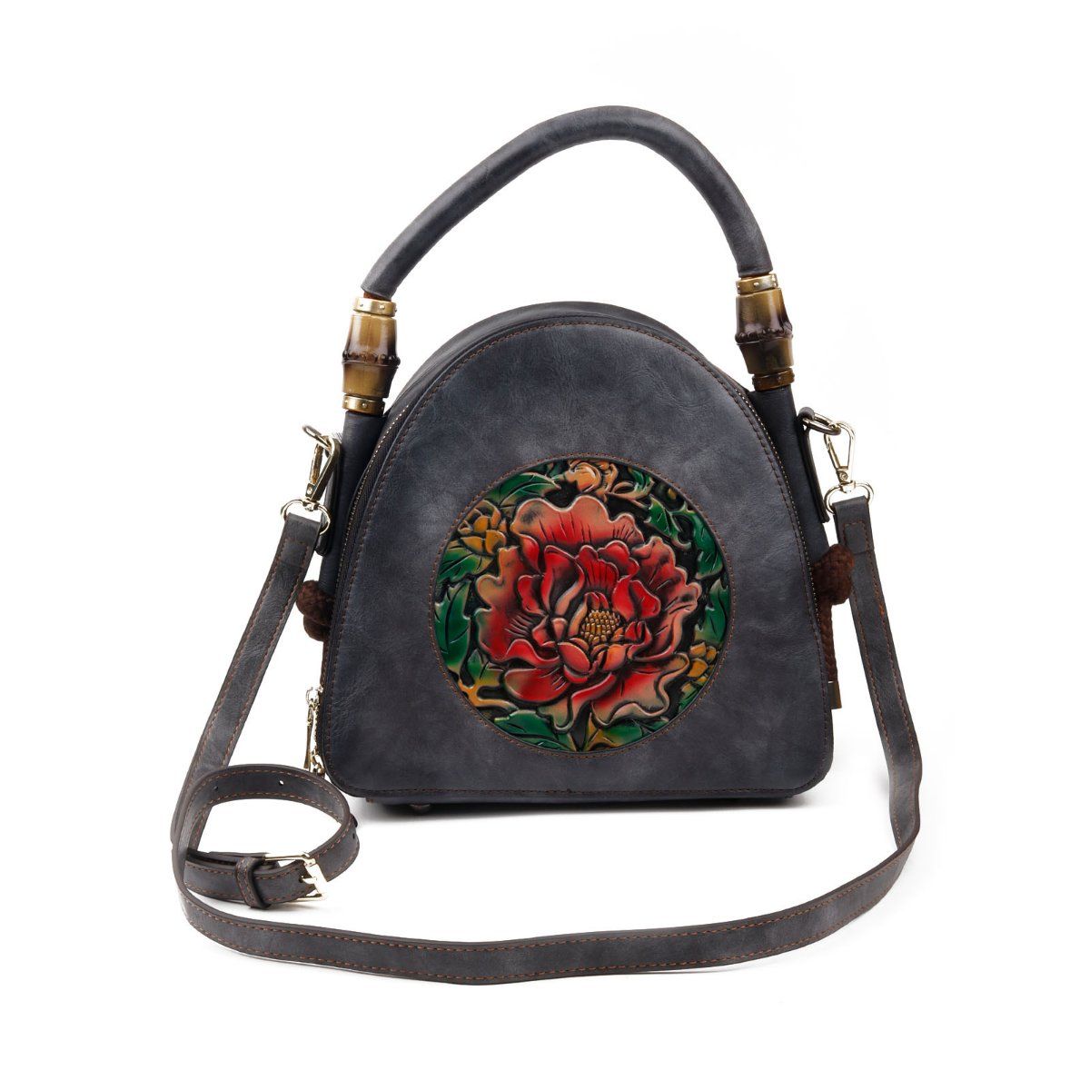 Buy Odette Grey Floral Embossed Handbag Online
