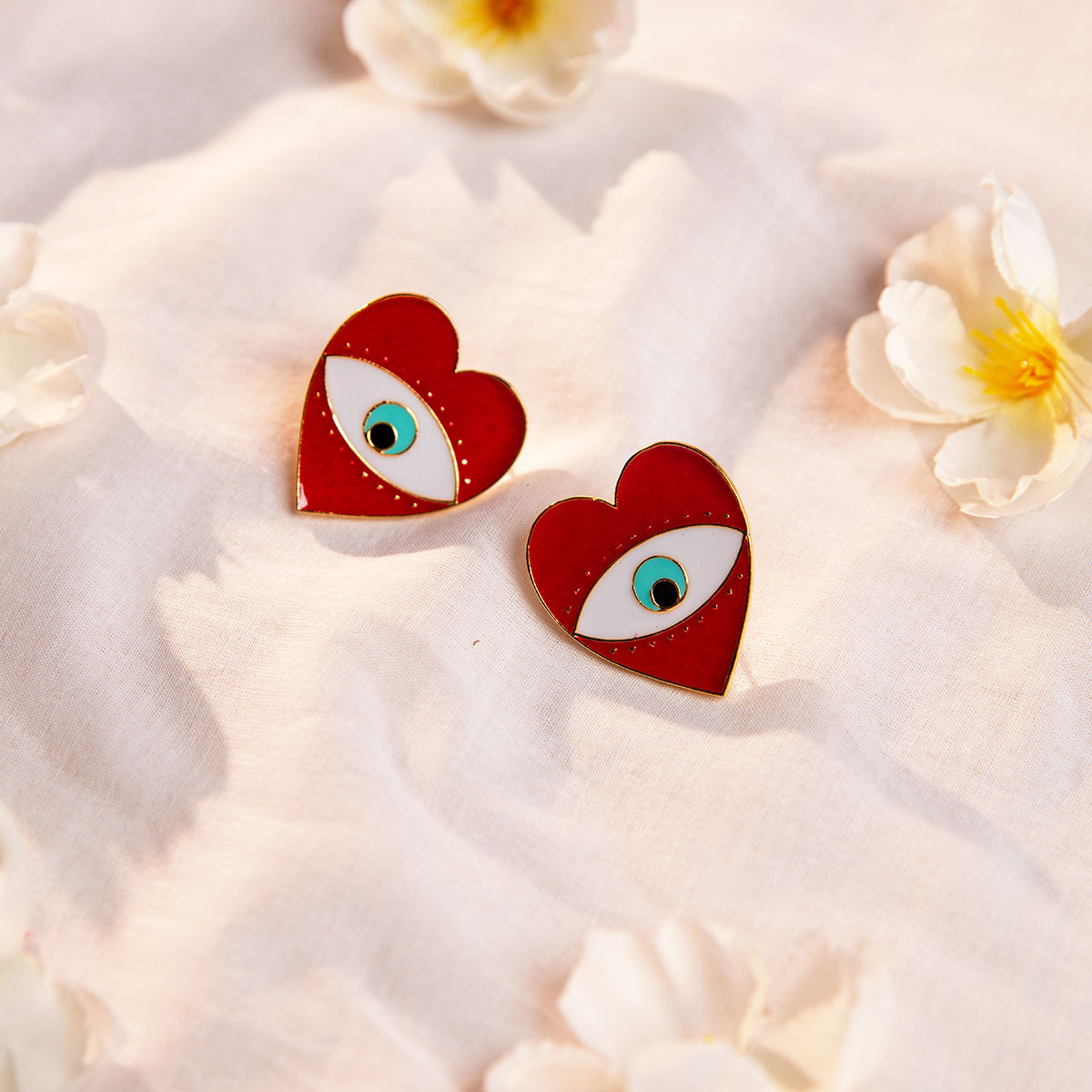 Buy Pipa Bella by Nykaa Fashion Red Heart Evil Eye Earrings Online