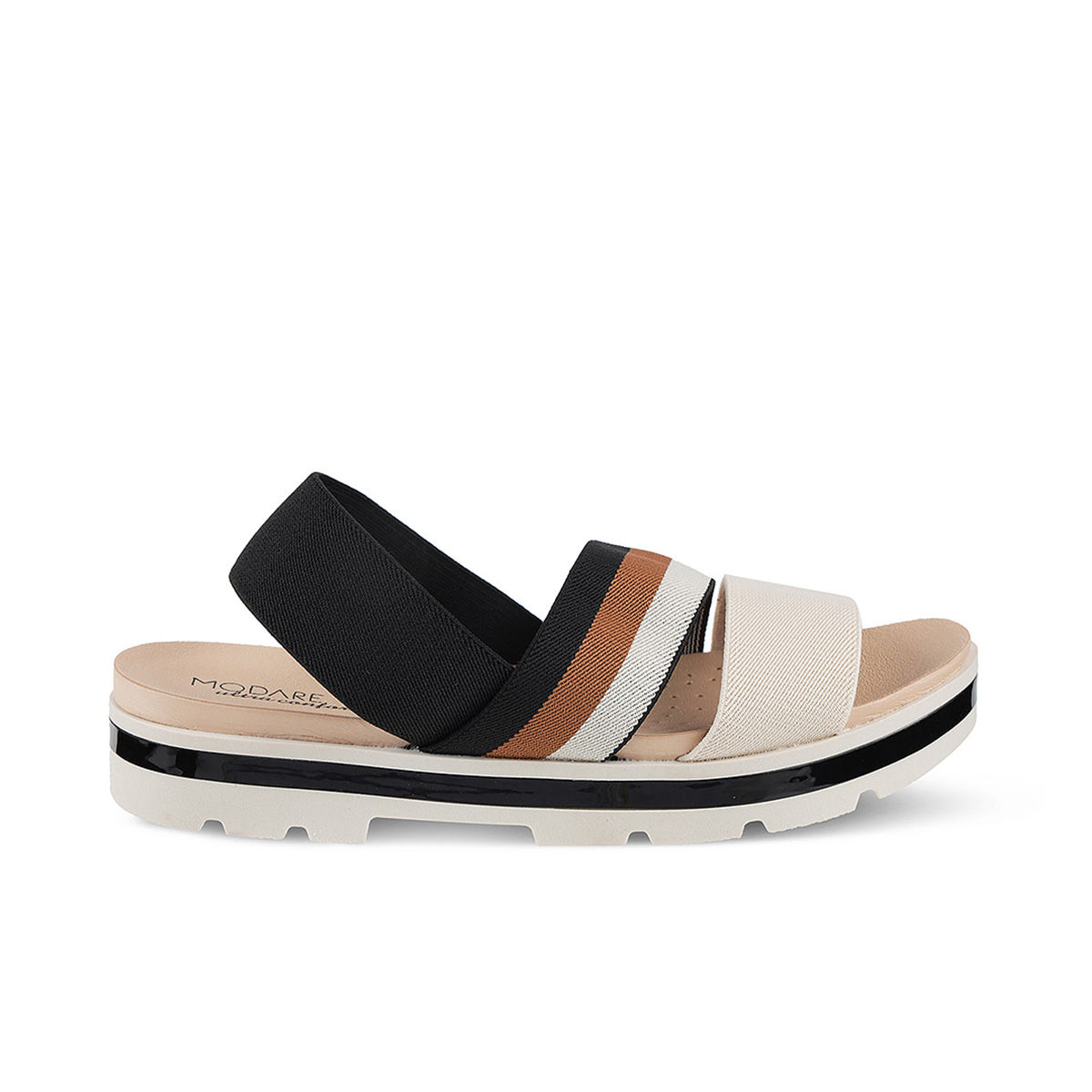 Buy MODARE Black & Cream Flat Sandals Online