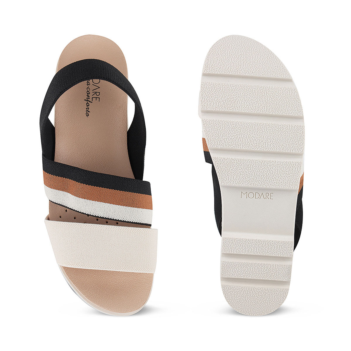 Buy MODARE Black & Cream Flat Sandals Online