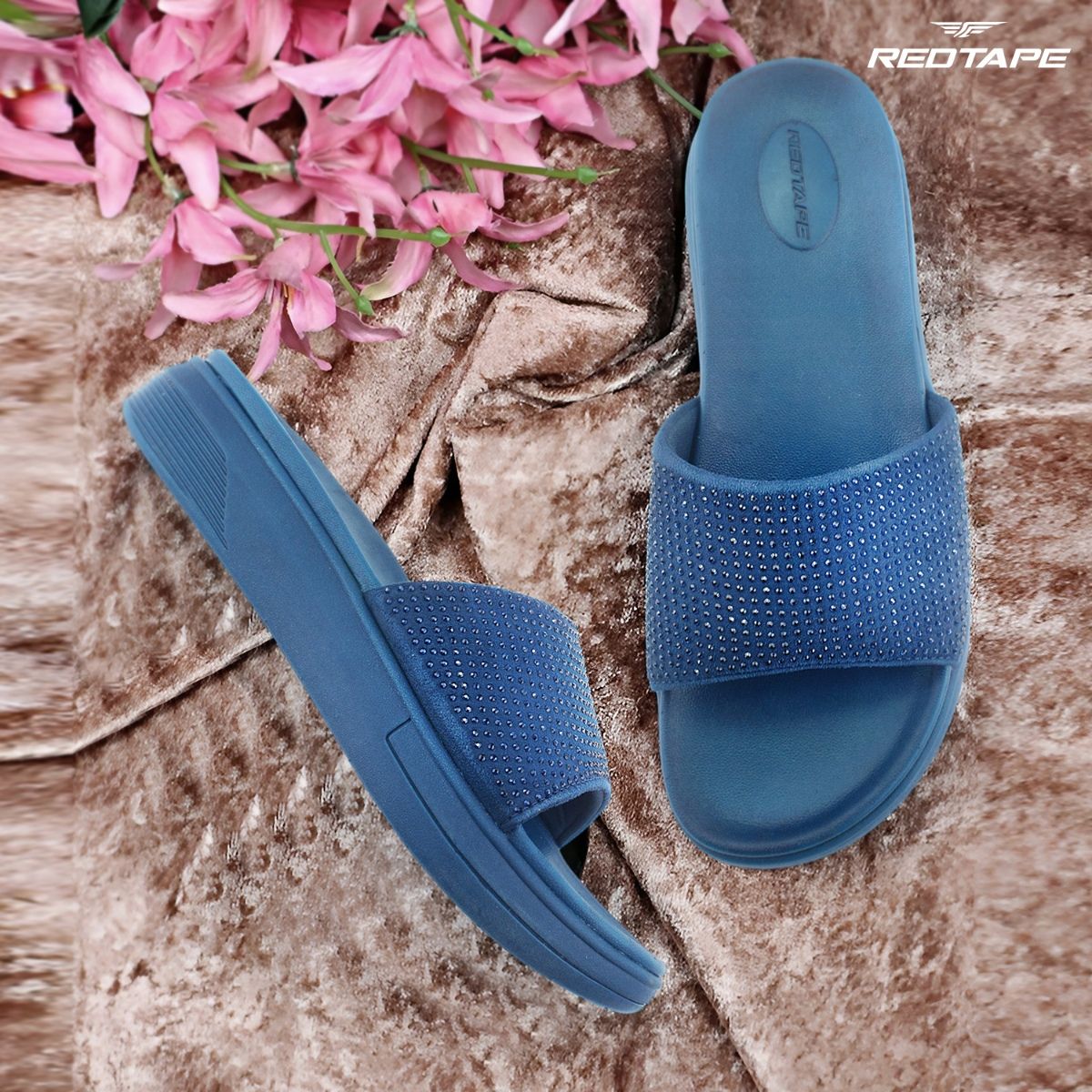 Buy Red Tape Women EVA Comfort Navy Blue Sliders Online