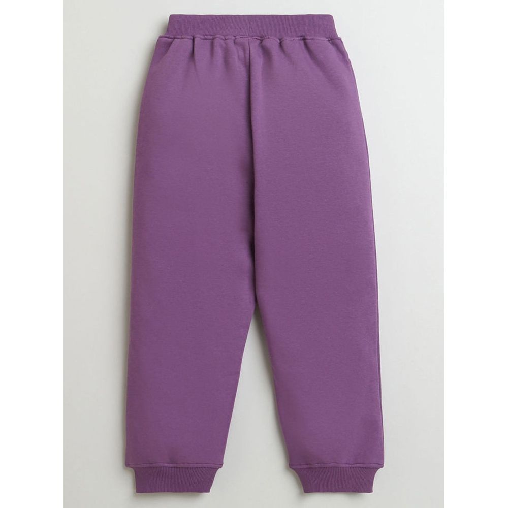 Buy Hopscotch Girls Purple Glitter Heart Embellished Fleece Joggers Online