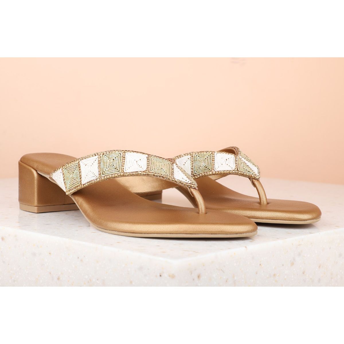 Inc.5 Embellished Sequined Gold Block Sandals: Buy Inc.5 Embellished ...