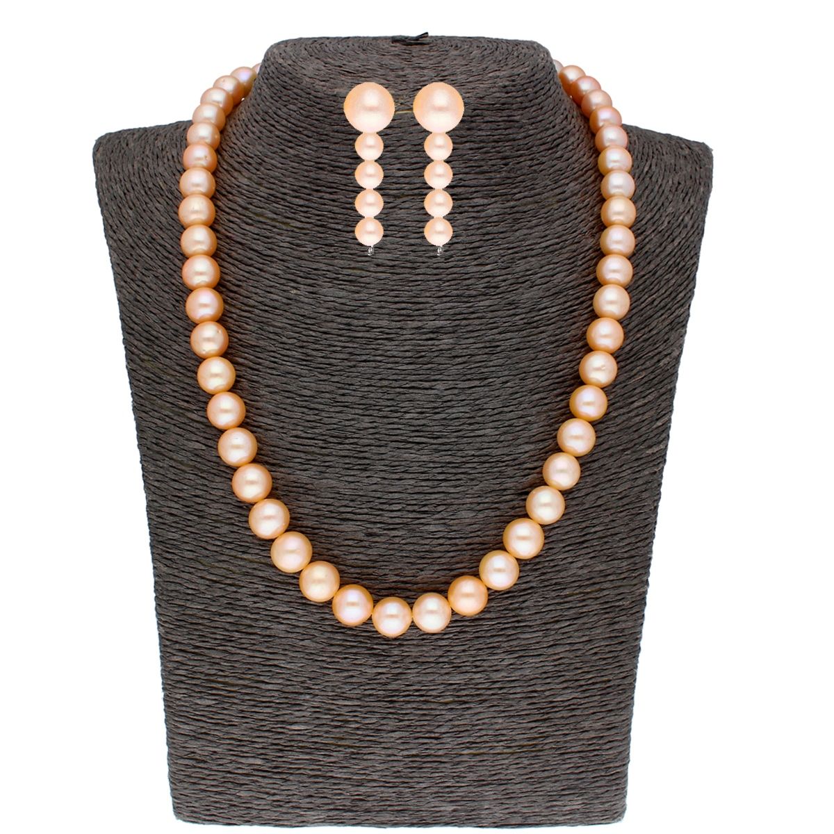 Sri Jagdamba Pearls Single Line Peach Pearl Classic Necklace Set: Buy ...