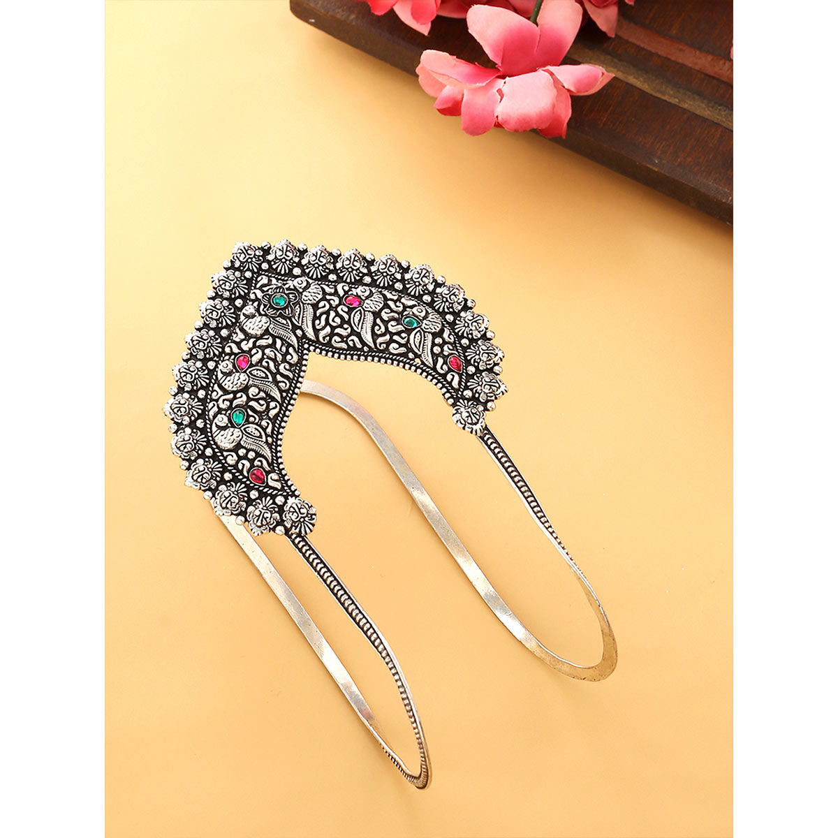 Buy Yellow Chimes Silver Oxidised Authentic Kolhapuri Armlets for Women ...