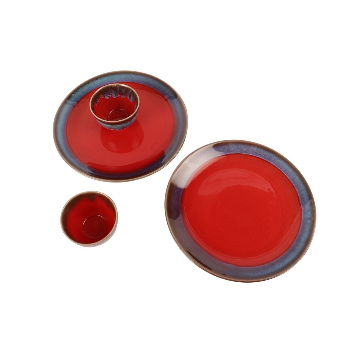 Buy VarEesha Zafran Red Studio Pottery Four Piece Ceramic Dinner Set Online