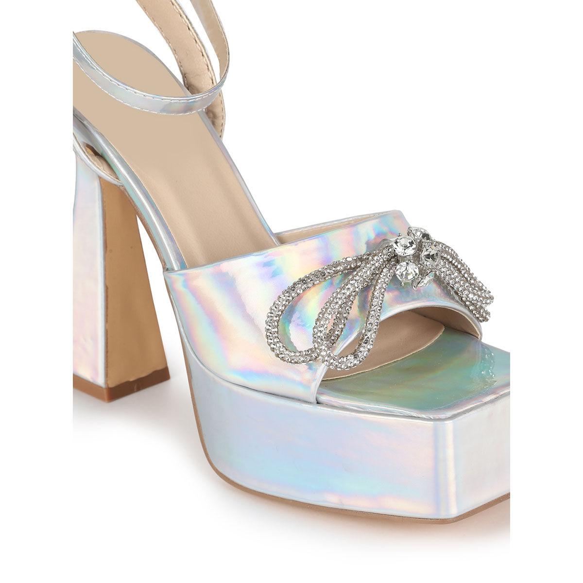 Buy Truffle Collection Silver Embellished Heels Online