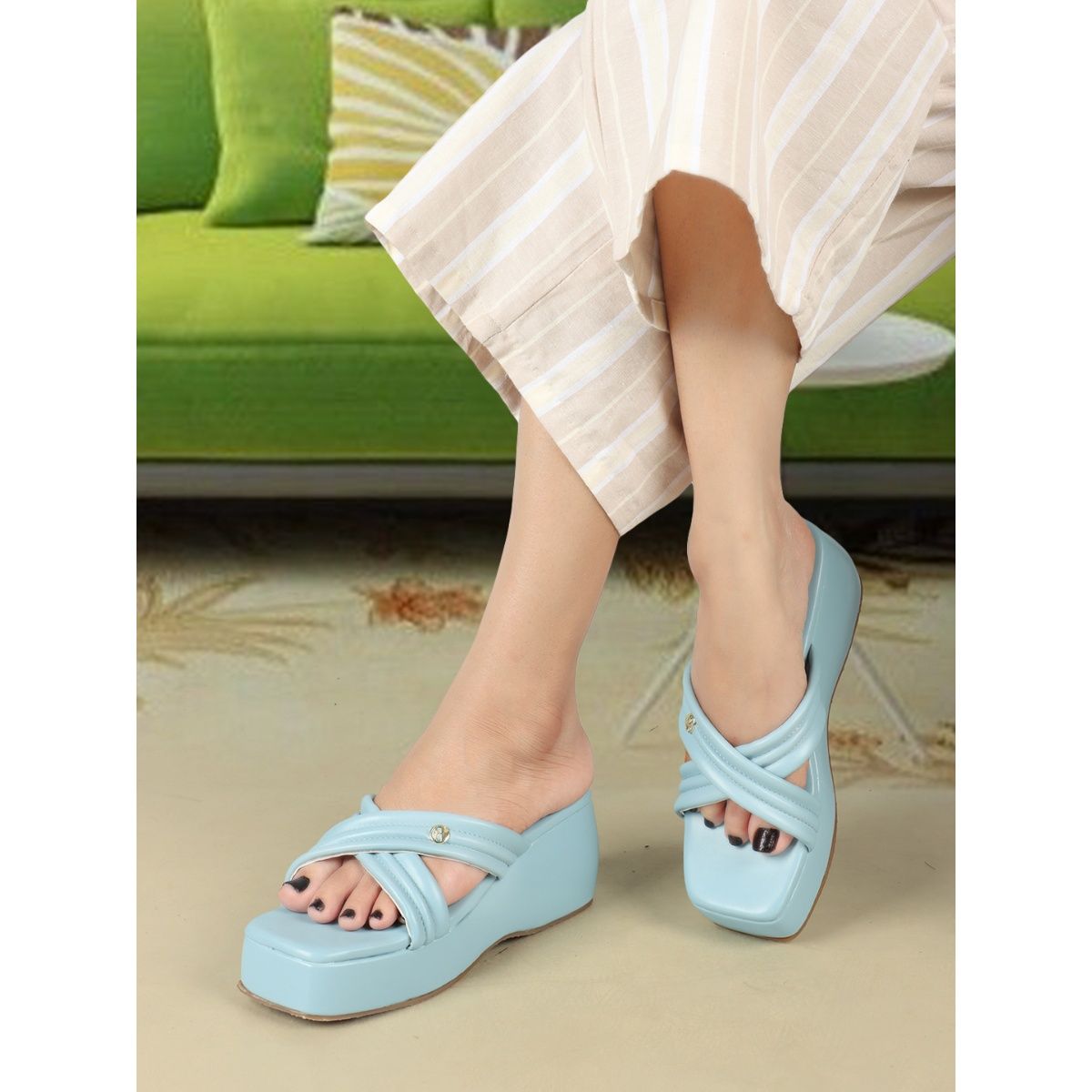 Buy ELLE Sky Blue Women Textured Sandals Online