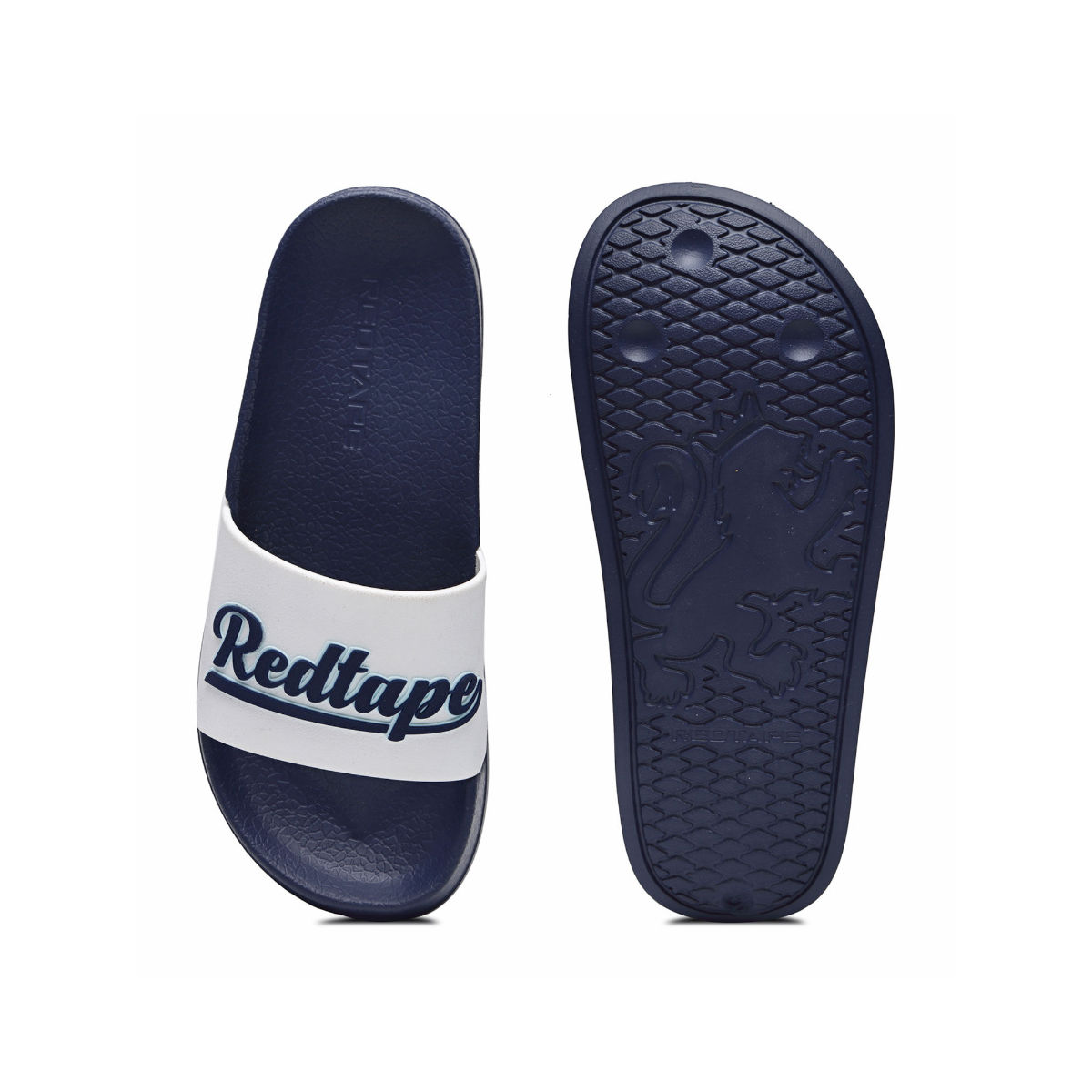Buy Red Tape Solid White And Navy Blue Sliders Online