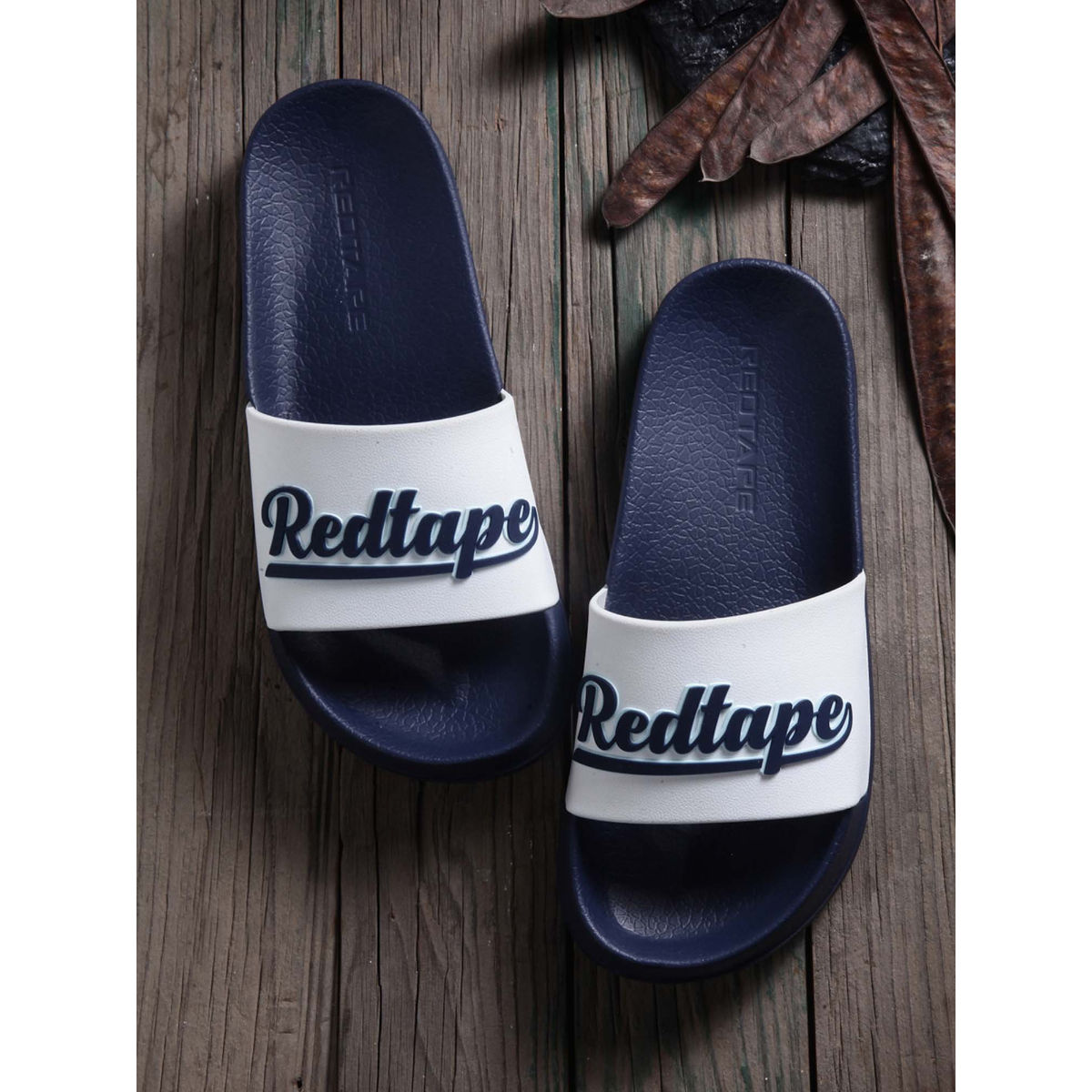 Buy Red Tape Solid White And Navy Blue Sliders Online