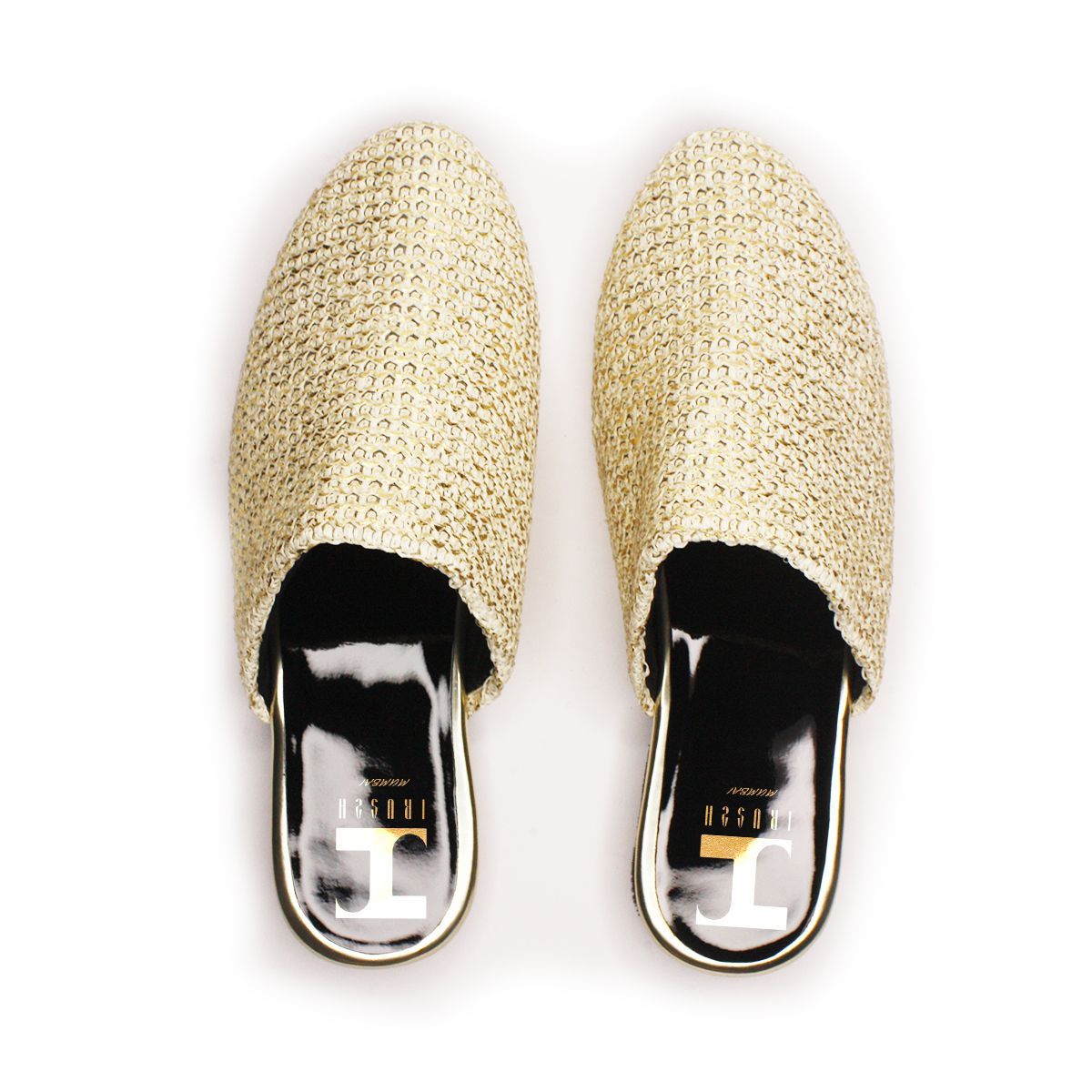 Buy IRUSSH Solid Puffy Gold Woven Mules Online