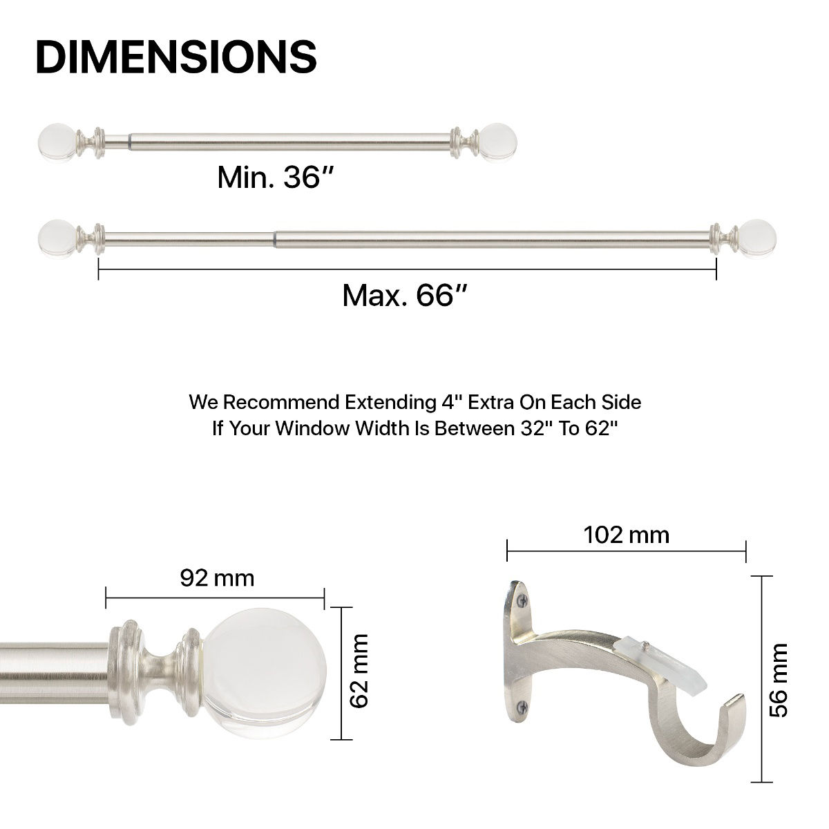 Deco Window Extendable Curtain Rod Acrylic Ball Satin Silver: Buy Deco ...