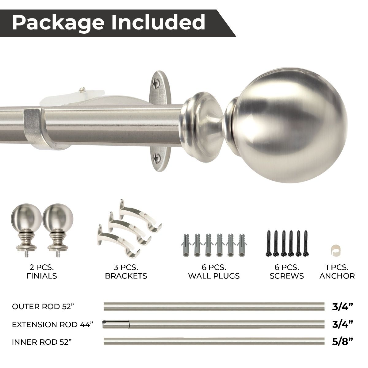 Buy Deco Window 52-144 Inch Extendable Curtain Rod for Door & Windows ...