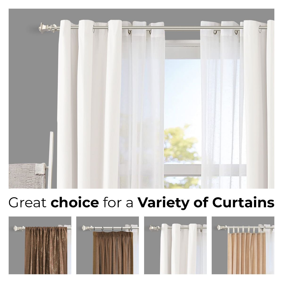 Buy Deco Window 1 Pc 52-144 Inch Extendable Double Curtain Rod with ...