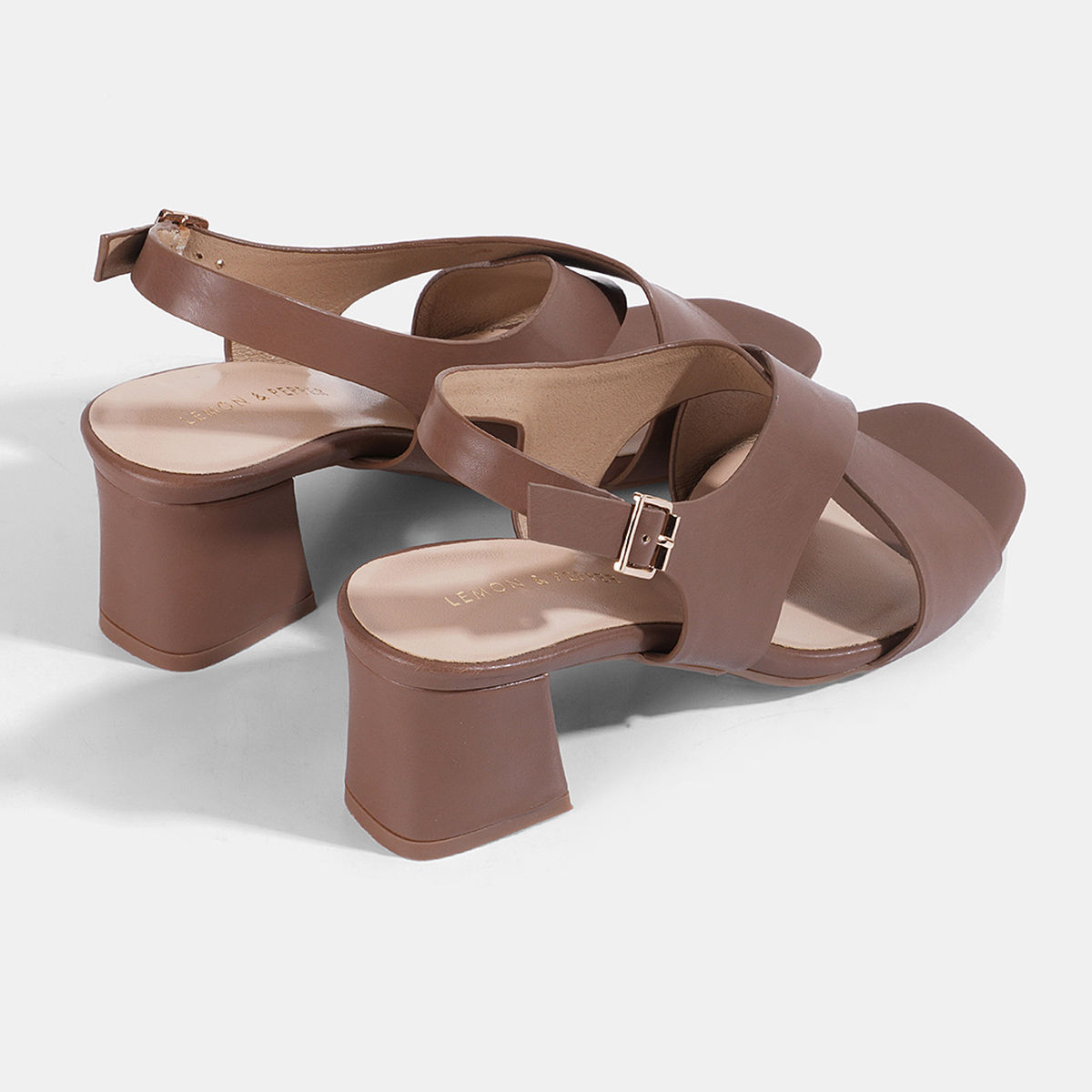 Buy Lemon & Pepper Tan Block Heels Sandals Online