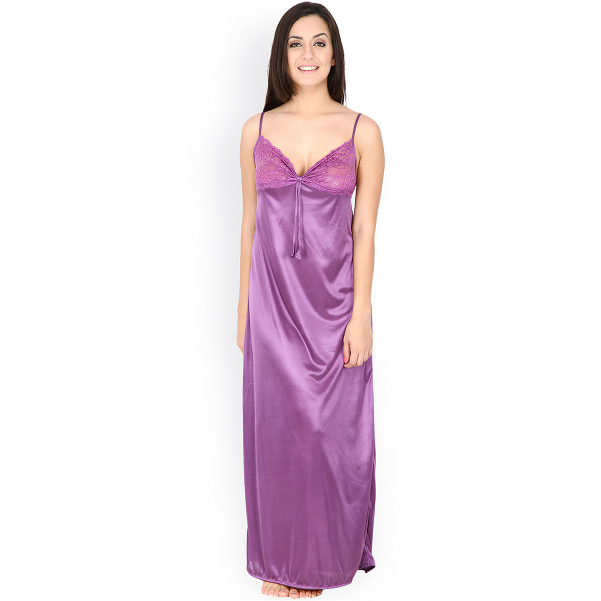 Secret Wish Women's Satin Purple Long Nighty with Robe (Free Size): Buy ...